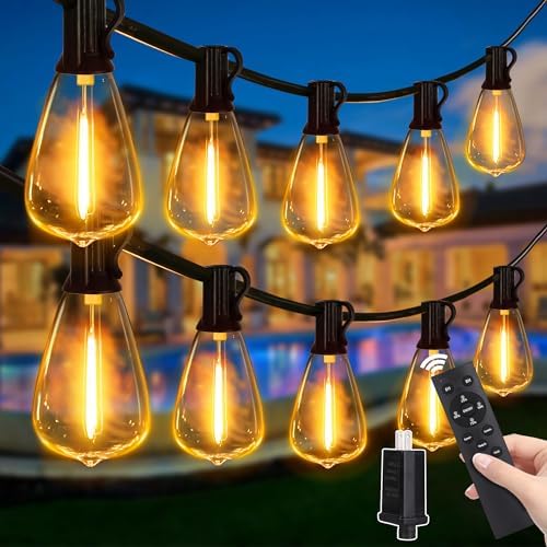 Outdoor String Lights Dimmable with Remote, 100 FT Outdoor Lights with ...