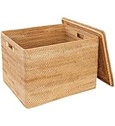 Amazon.com: FIYAMMY Rattan Basket With Lid, Large Lidded Basket For ...