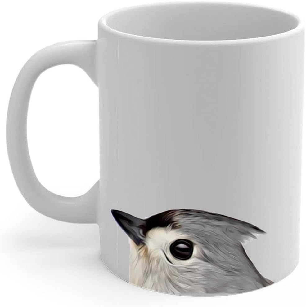 Amazon.com: Funny Curious Tufted Titmouse Peeking Look Out Coffee Mug ...