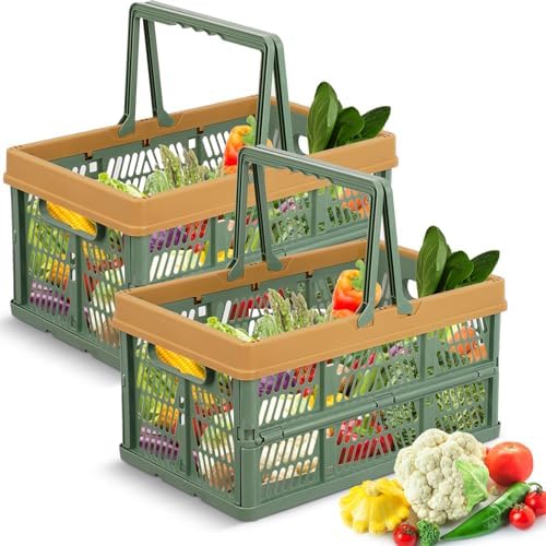 Collapsible Shopping Basket 2 Pack Plastic Storage Crate Handle ...