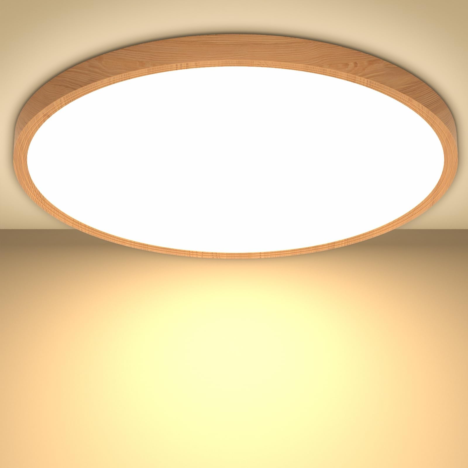 WayLuoung LED-Deckenleuchte Aus Holz | Ø30cm 4500K 1620Lm 18W ...