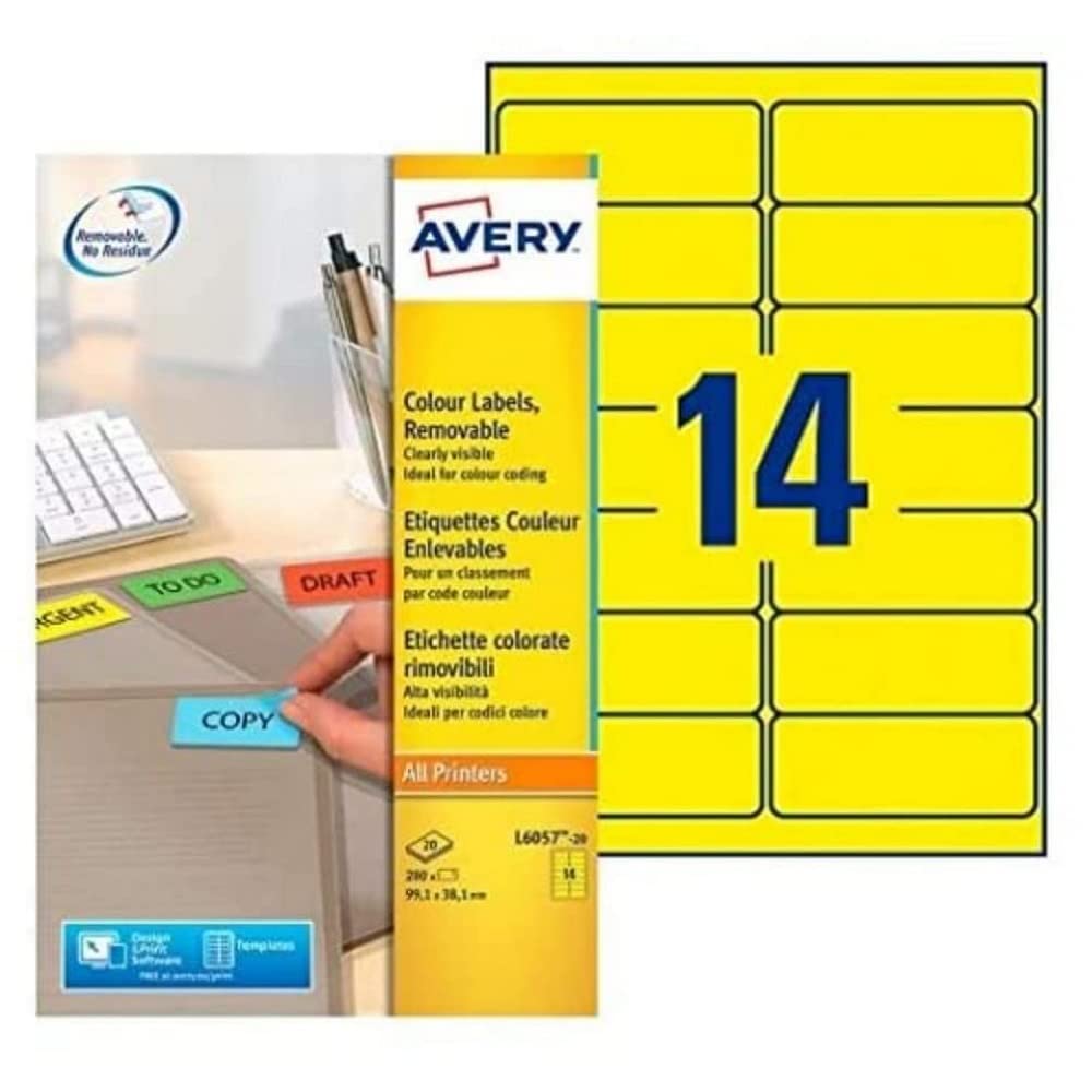 Avery Zweckform L6057-20 Labels Yellow 99.1 x 38.1 mm 20 Sheets ...
