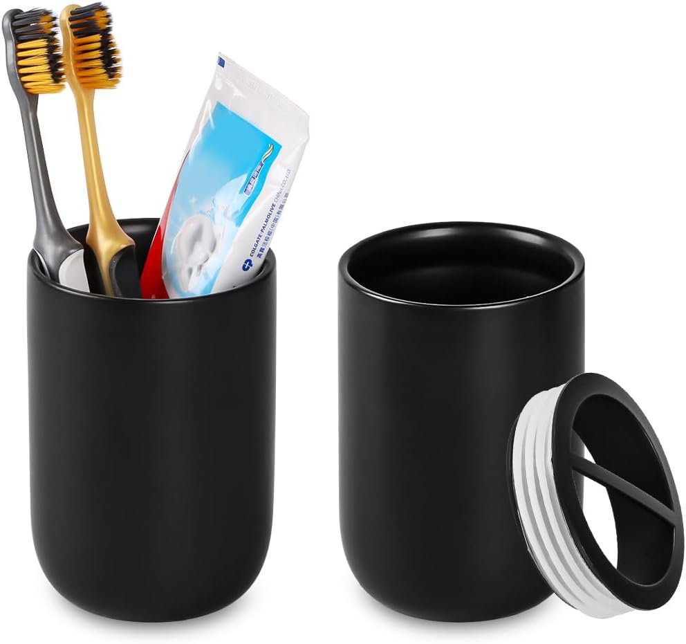 Amazon.com: Fvstar Matte Black Toothbrush Holders for Bathrooms,Ceramic ...