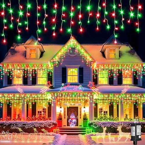 400 LED Red and Green Icicle Lights, 33ft Christmas Lights Indoor ...