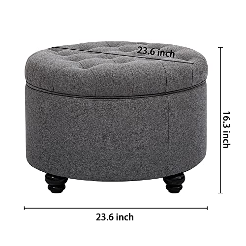 Snapklik.com : Homestripe Large Button Tufted Fabric Round Storage Ottoman