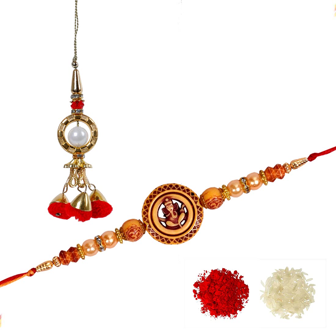 Buy Shree shyam sales White and Gold Precious Stone and Moti 2 Rakhi ...