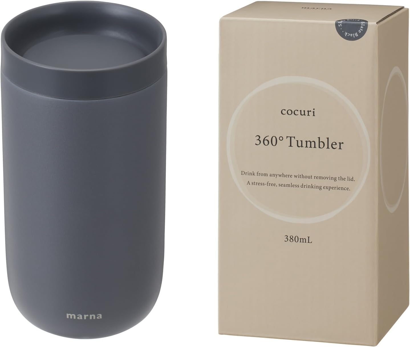 Amazon.co.jp: マーナ (marna) 360°タンブラー (380ml)フタをしたまま飲める 飲み口なめらか (真空二層構造/保冷/保温) 洗いやすい 蓋付き タンブラー ...