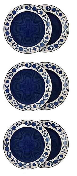 Buy Handpainted Royal Blue 6 Ceramic Dinner Plates (Set of 6, Microwave ...