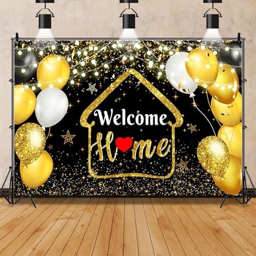 Amazon.com : Mestiker Welcome Home Backdrop Black Gold Housewarming ...