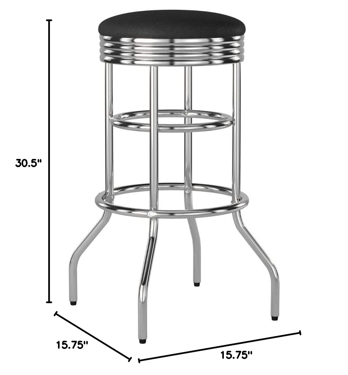 Trinity Chrome Swivel Barstool, 29-Inch, Black