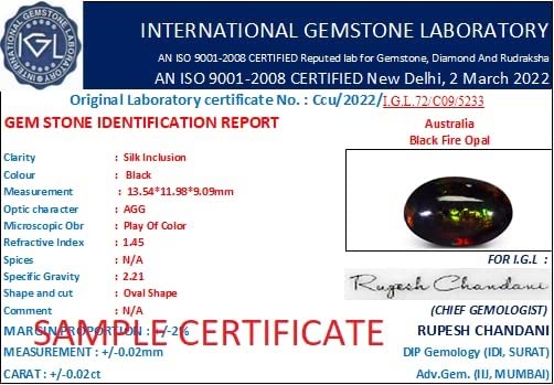 Buy Galaxy Gems Opal Stone 4 Carat 4.4 Ratti Natural Black Fire Opal ...