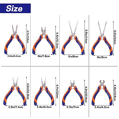 WISEPRO 8-Piece Mini Pliers Set for Precision Work, Including Long Nose ...