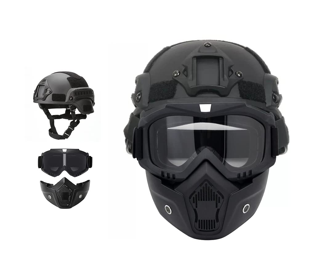 MICH Tactical Helmets with Detachable Face Mask Goggles for Airsoft ...