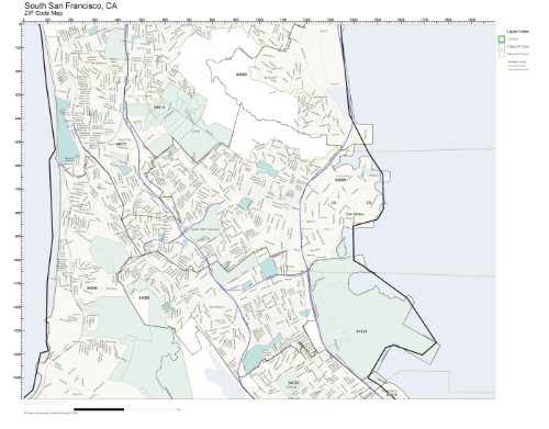 Amazon.com : ZIP Code Wall Map of South San Francisco, CA ZIP Code Map ...