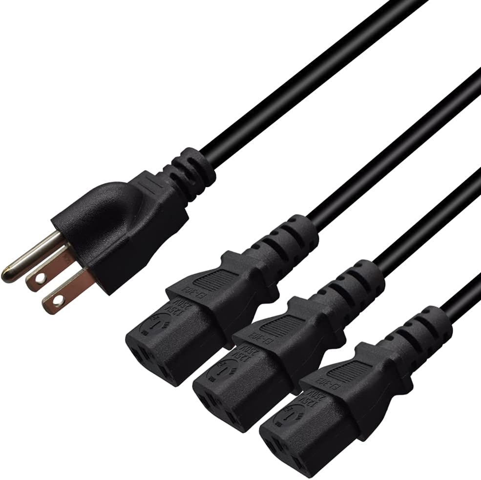 Amazon.com: Dual Monitor Computer Screen Power Cord Cable 6 Foot AC 3 ...