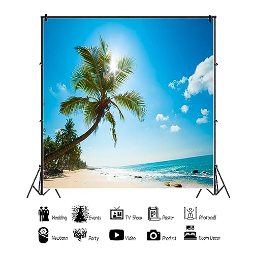YongFoto 3x3m Vinyl Beach Photo Backdrop Seaside Blue Sky White Clouds ...