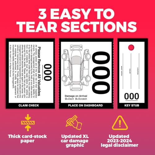 Claim Check Valet Parking Tickets - 1000 Numbered S With Car Diagram ...