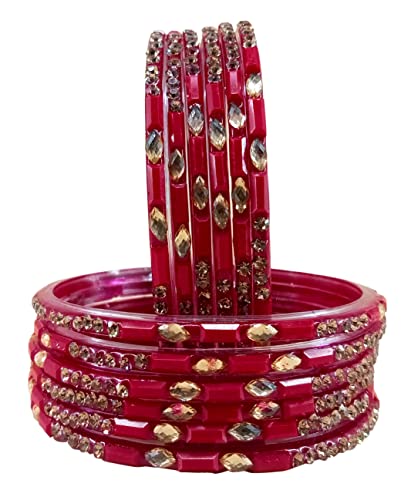 Buy The Golden Cascade Strawberry Color Glass Bangles with Cutting ...