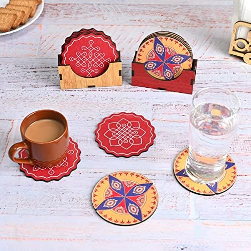 TRENDING MDF Coaster Set of 6 Beautiful Wooden Coasters with Proper ...