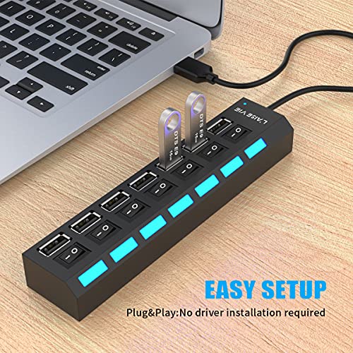 Multi Port Splitter, 7 Port USB 2.0 Hub, USB A Port Data Hub with ...