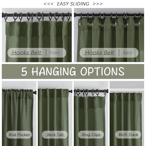 DR Olive Green Linen Back Tab Curtains