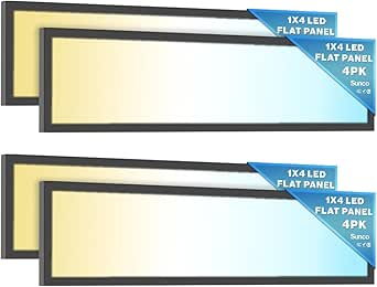 Sunco 4 Pack 1x4 LED Flat Panel Light, Dual Selectable CCT 3500K/4000K/5000K & Selectable ...