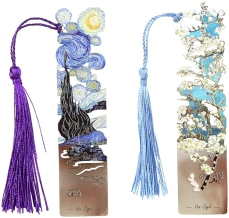 Amazon.com: Uideyvi 2 Metal Bookmarks with Tassel, Oil Painting Starry ...