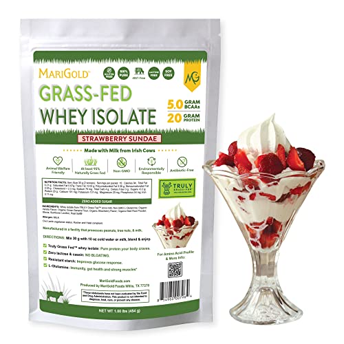 MariGold Grass-fed Whey Protein Isolate Powder - Strawberry Sundae ...