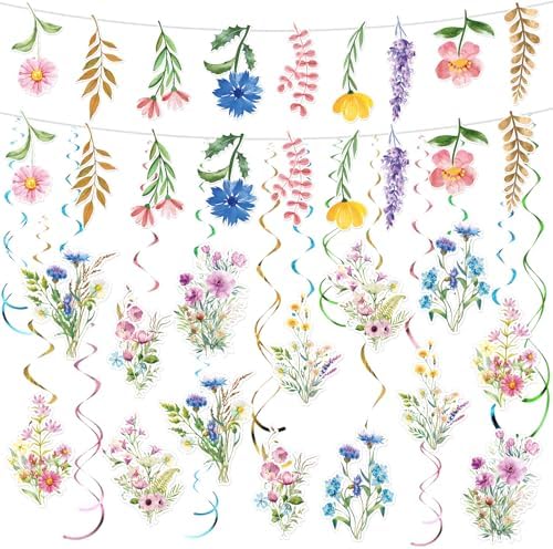 Amazon.com: 8 Pack Spring Banner Garland - Glitter Spring Flower ...
