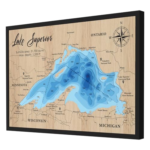 Amazon.com: Personalized 3D Lake Superior Wood Map | Lake Depth Map Art ...