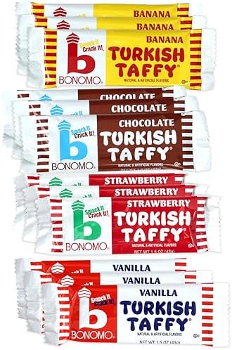 Amazon.com : Bonomo Turkish Taffy Variety Bundle, 12 Pack (4 Flavors), Strawberry Taffy, Vanilla ...