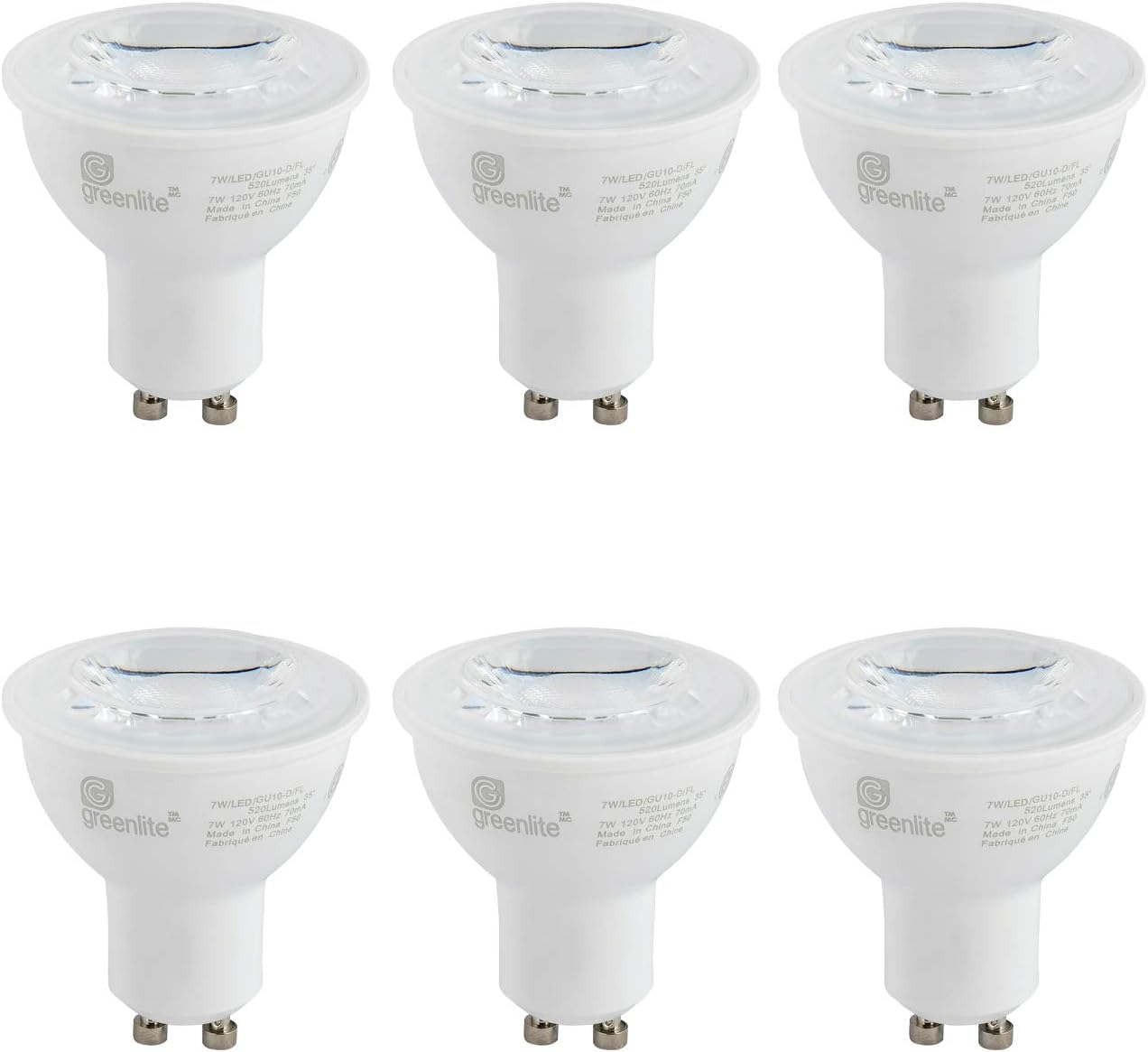 Greenlite LED MR16 GU10 Spotlight Light Bulb, 6.5W (60W Equivalent), Dimmable, 500 Lumens ...