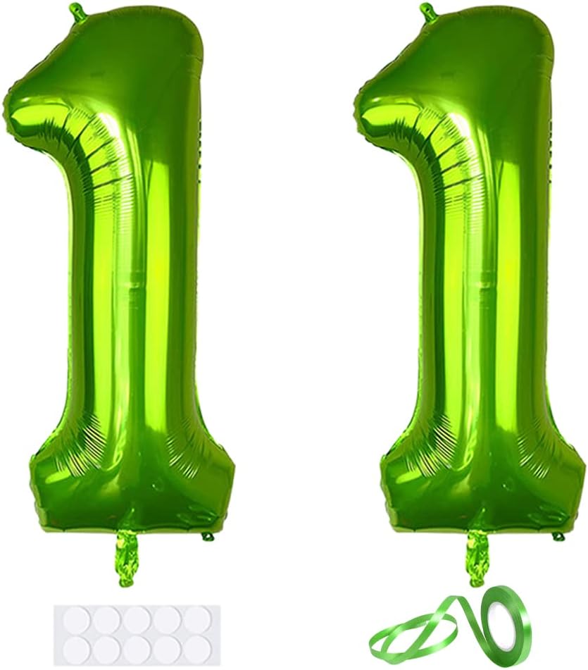 Amazon.com: Xihuimay 40 Inch Green Number 11 Balloons, 2 Count ...