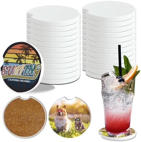 Amazon.com: Sublimation Blanks Ceramic Car Coasters for Car Cup with ...