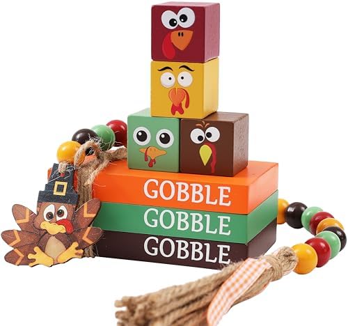 Amazon.com: Hrency Thanksgiving Decorations Turkey Decor Faux Books ...