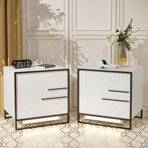 Amazon.com: COZAYH Set of 2 Modern 2-Drawer Nightstand, Contemporary ...