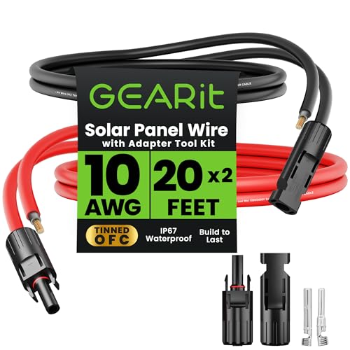 GearIT 10AWG Solar Extension Cable (20FT Black - 20Ft Red) Male to ...