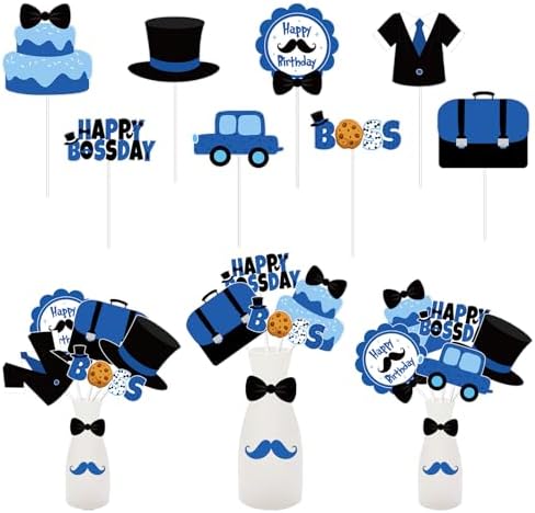 Amazon.com: 24Pcs Boss Baby Birthday Centerpiece Blue Black Happy ...