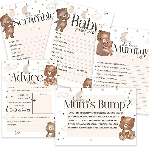 Baby shower Games – Cute Teddy Bear Theme Bundle Pack- 5 Games in 1 ...