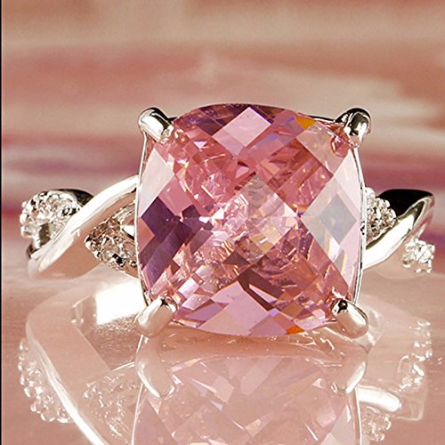 Buy OOMPH Jewellery Silver Tone Pink Solitaire Princess Cut Large ...
