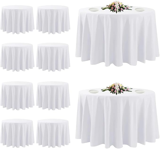 Amazon.com: 10 Pack White Round Tablecloths, 120 Inch Stain Resistant ...
