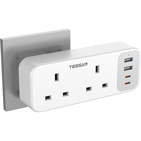 Double Plug Adaptor with 4 USB(2 USB C), TESSAN 2 Way Multi Plugs ...