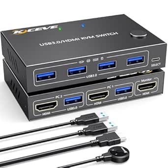 4K@60Hz HDMI KVM Switch 1 Monitors 2 Computers, Support EDID Simulation ...