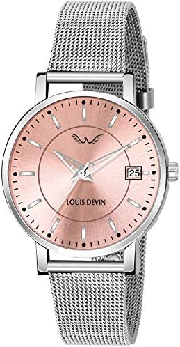 LOUIS DEVIN LD-L144-BLU-CH Mesh Blue Dial Silver Band Stainless Steel ...