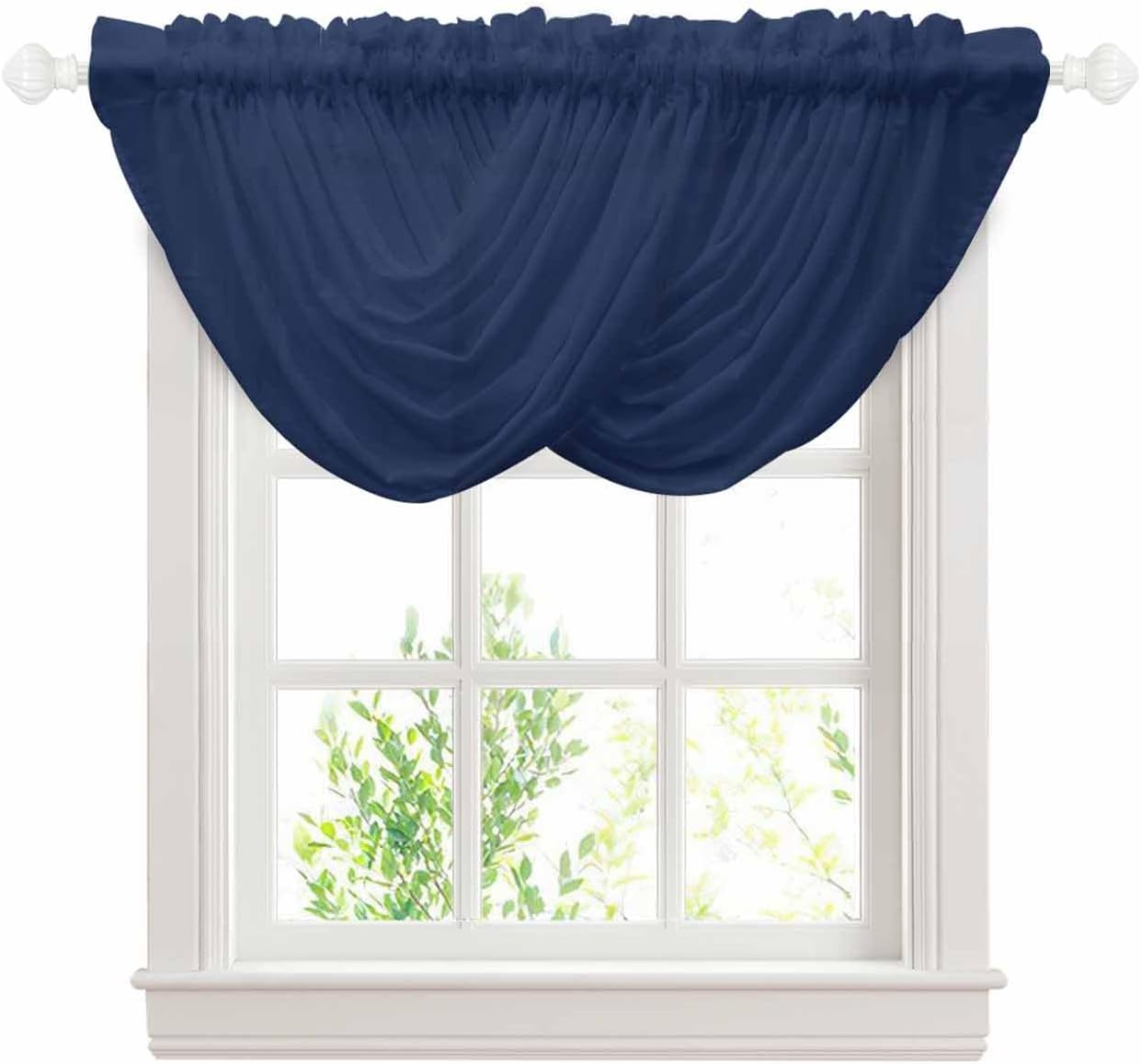 Amazon.com: Navy Blue Waterfall Valance for Windows/Living Room/Bedroom, Sheer Swag Valances Rod ...