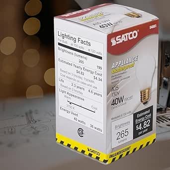 Satco S4881 40 Watt A15 (Appliance) Incandescent; Frost; 2500 Average ...