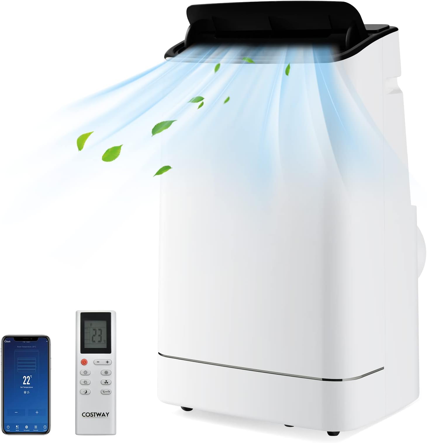 COSTWAY 18000 BTU Portable Air Conditioner, 4 in 1 Auto Swing Mobile ...