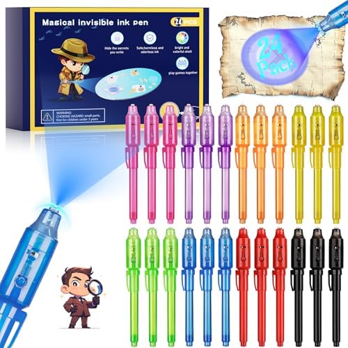 Amazon.com: inkipen Invisible Ink Pen 24Pcs, Spy Pens with UV Light ...