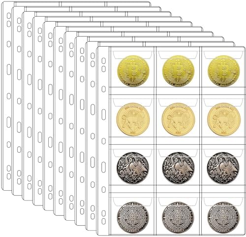 10 Sheets Coin Collection Pages, Coins Pocket Page with120 Pockets ...