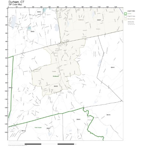 Amazon.com : ZIP Code Wall Map of Durham, CT ZIP Code Map Laminated ...